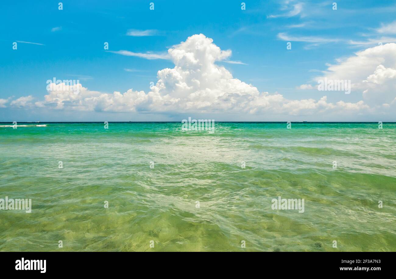 Atlantic ocean landscape with turquoise water and blue sky with clouds ...