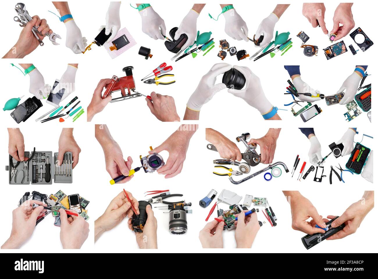 The repairman repair of various things and objects set. Isolated on ...