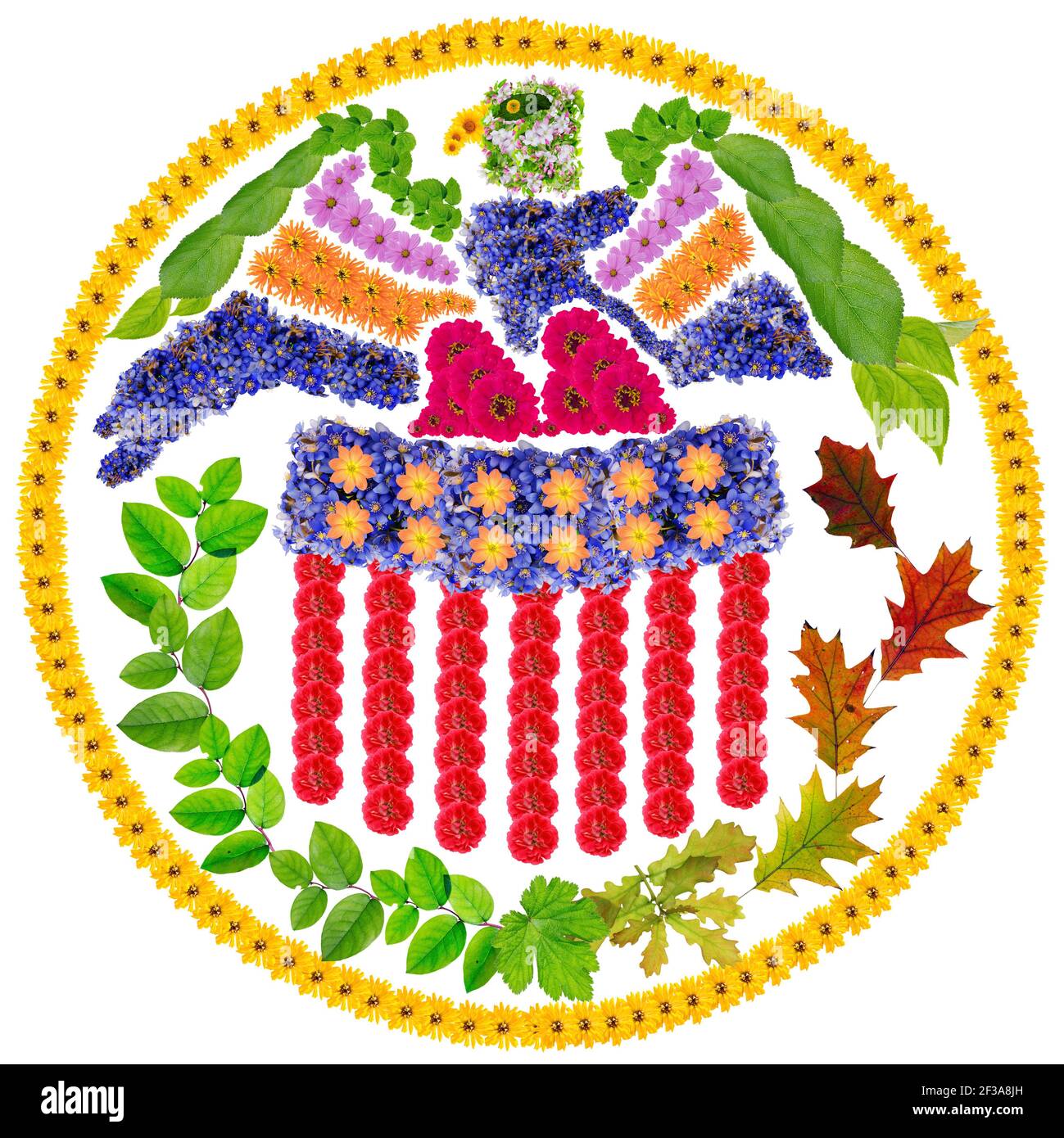 Public symbol of united state federal reserve system made from flowers ...