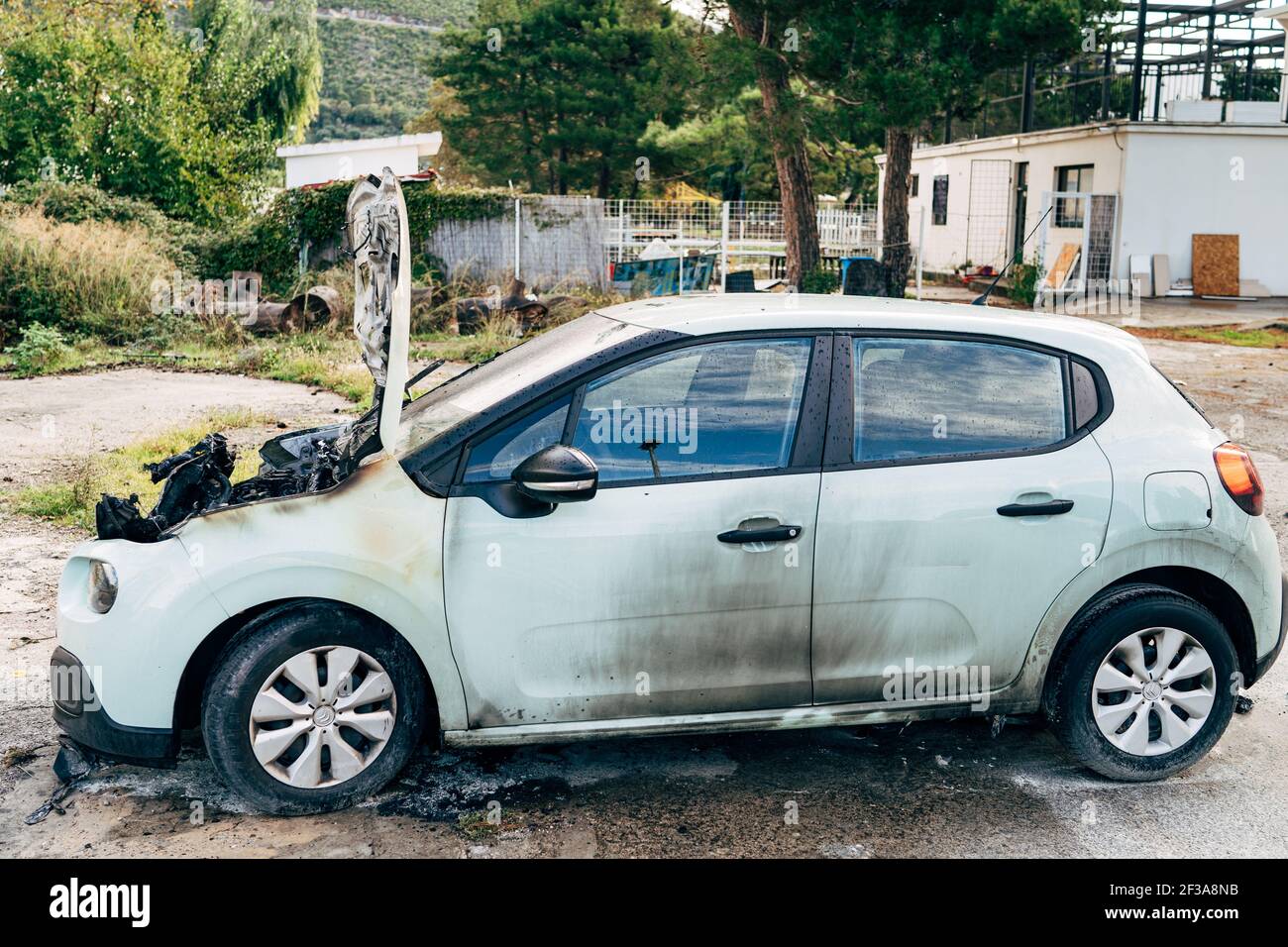 Budva, Montenegro - 17 march 2021: Citroen C3 2016 passenger car burnt ...