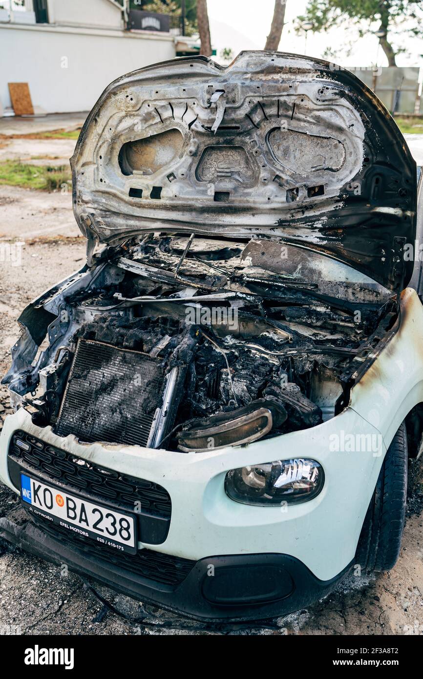 Budva, Montenegro - 17 march 2021: Citroen C3 2016 passenger car burnt ...