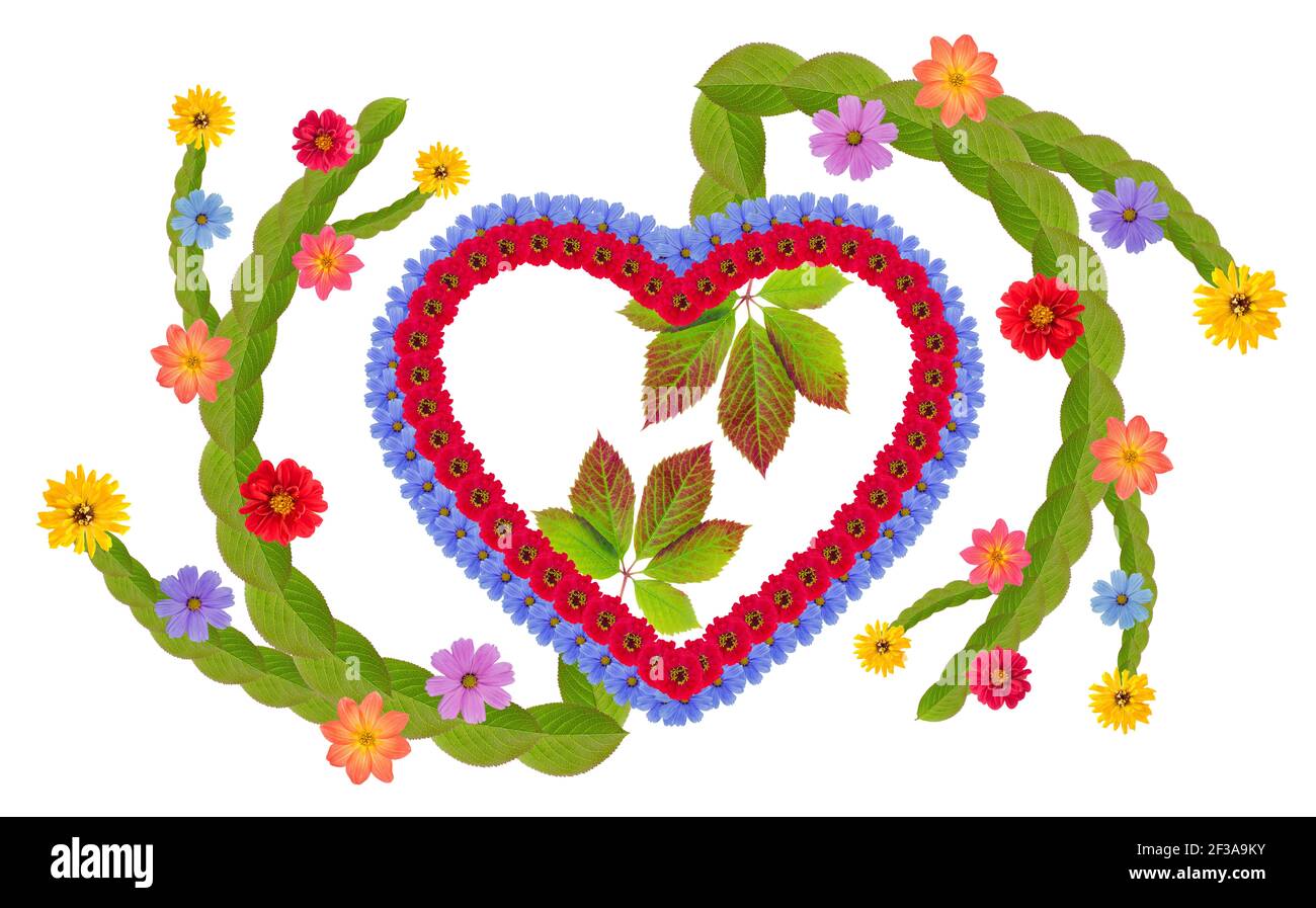 Native symbol "Give me your heart" made from flowers. Isolated handmade ...