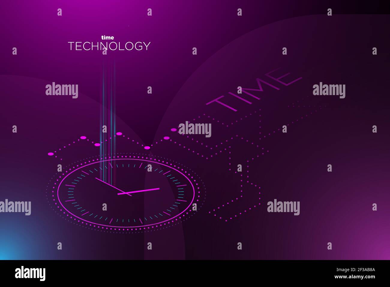 Purple abstract futuristic technology background with clock vector ...