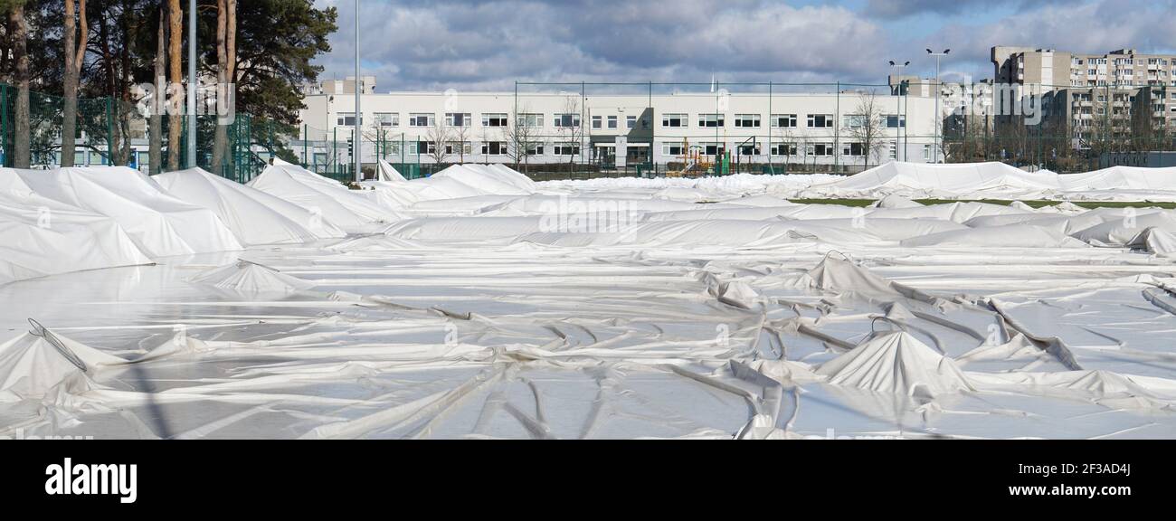 The canvas dome of the inflatable stadium collapsed during the winter ...