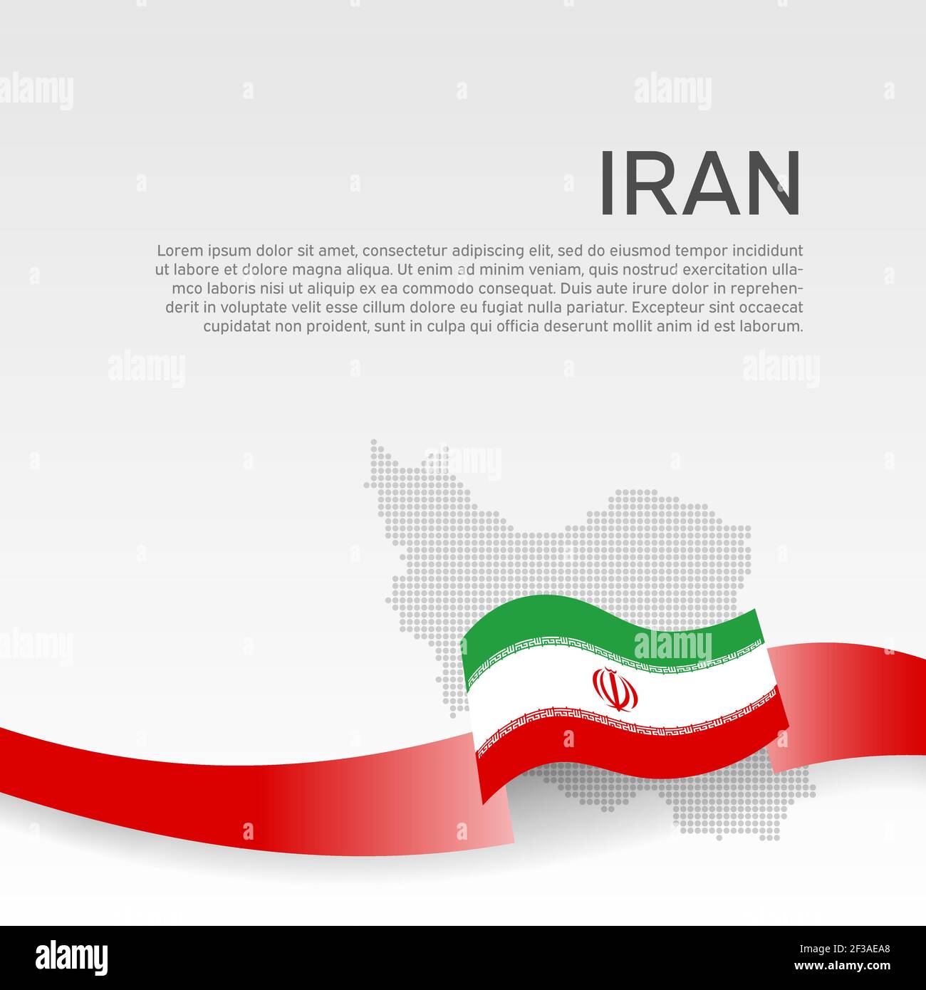 Iran wavy flag and mosaic map on white background. Wavy ribbon color ...