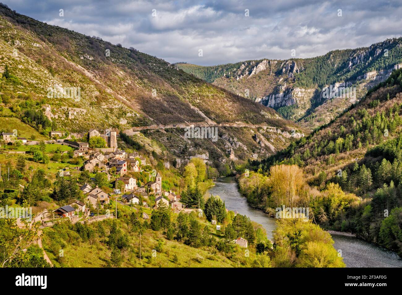 Prades chateau, village of Sainte-Enimie, river Tarn, Massif Central ...