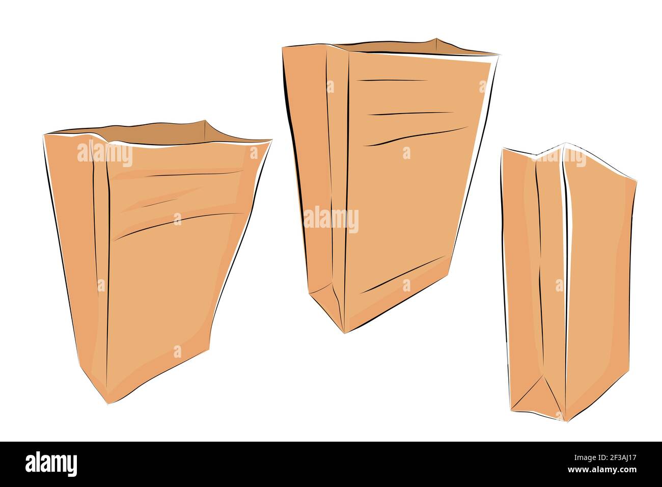 Simple Vector Brown Hand Draw Sketch of Paper Bag, Closed Lid, 3 ...