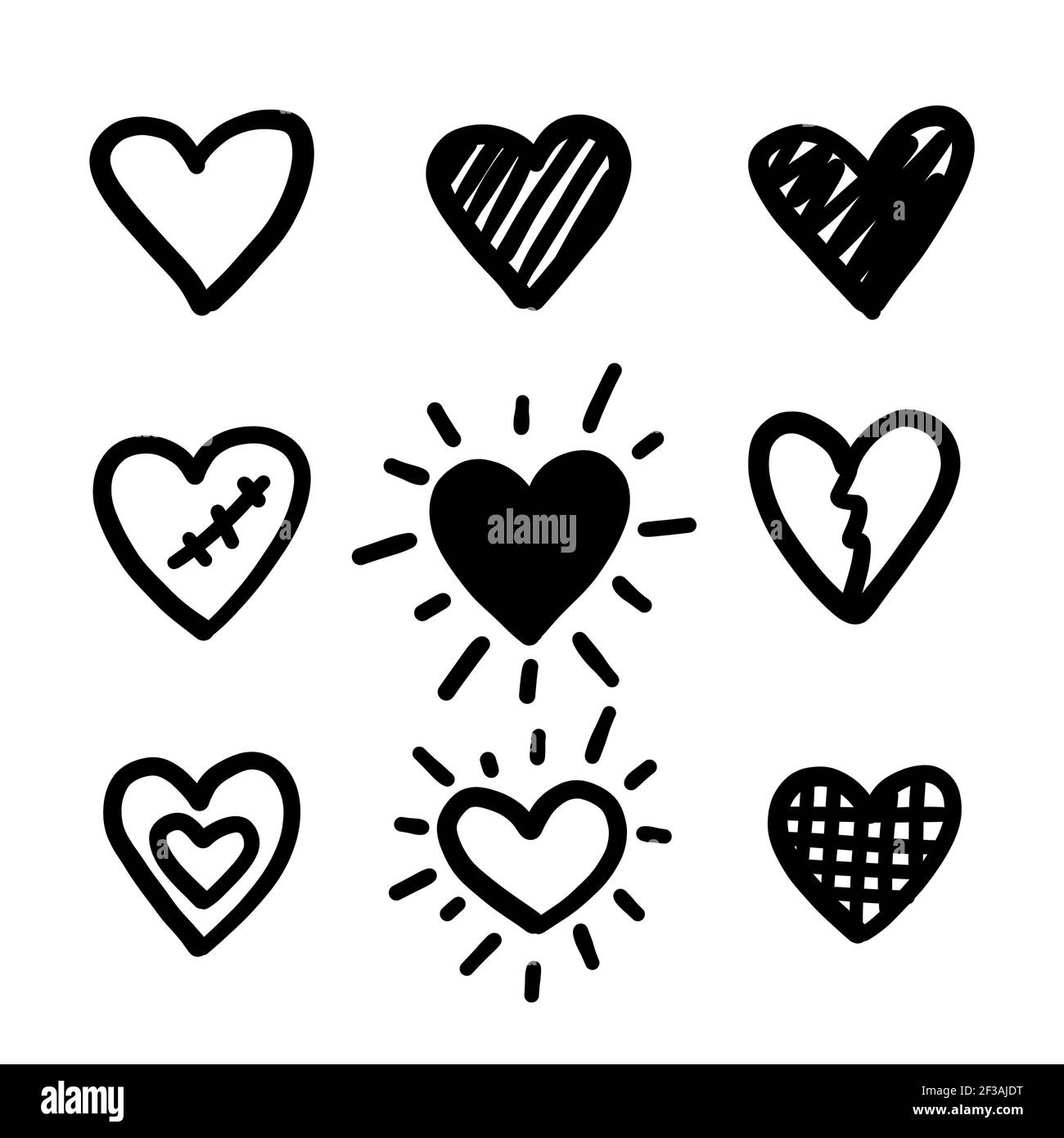 Doodle hearts. Love hand drawn cute line heart set. Vector shapes Stock ...