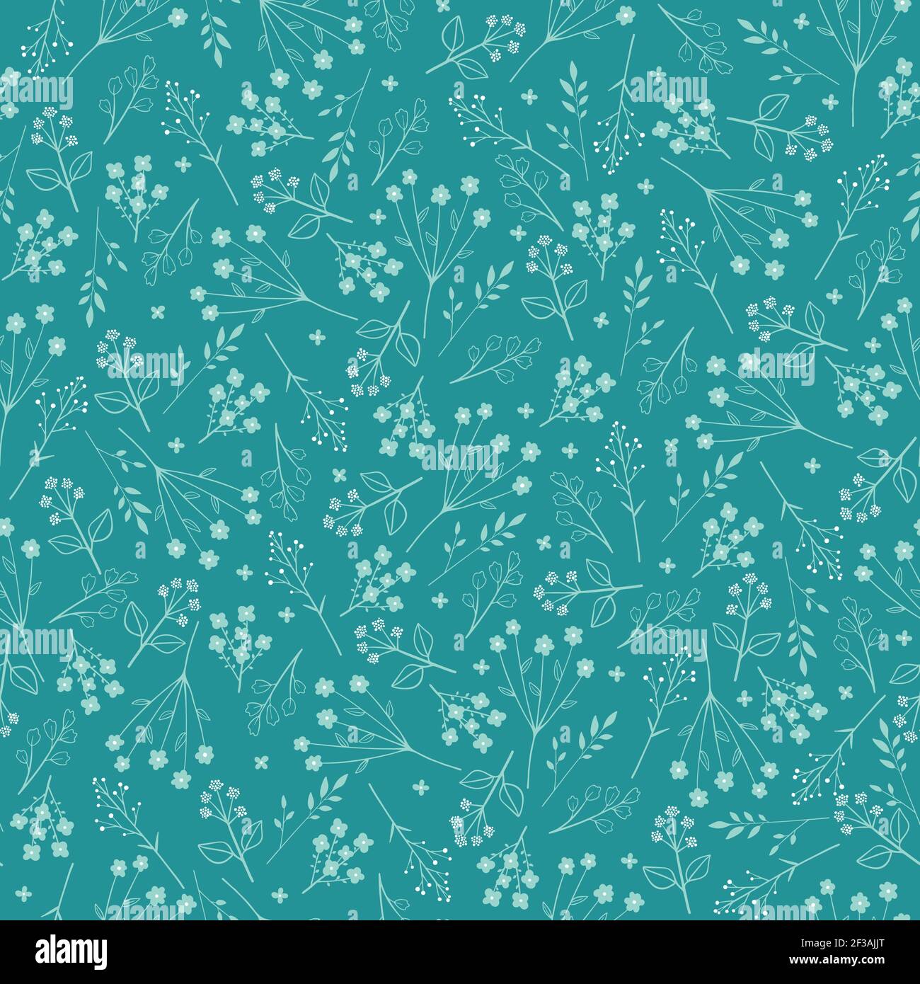 Seamless pattern of spring flowers. Vector illustration. Blue outline ...