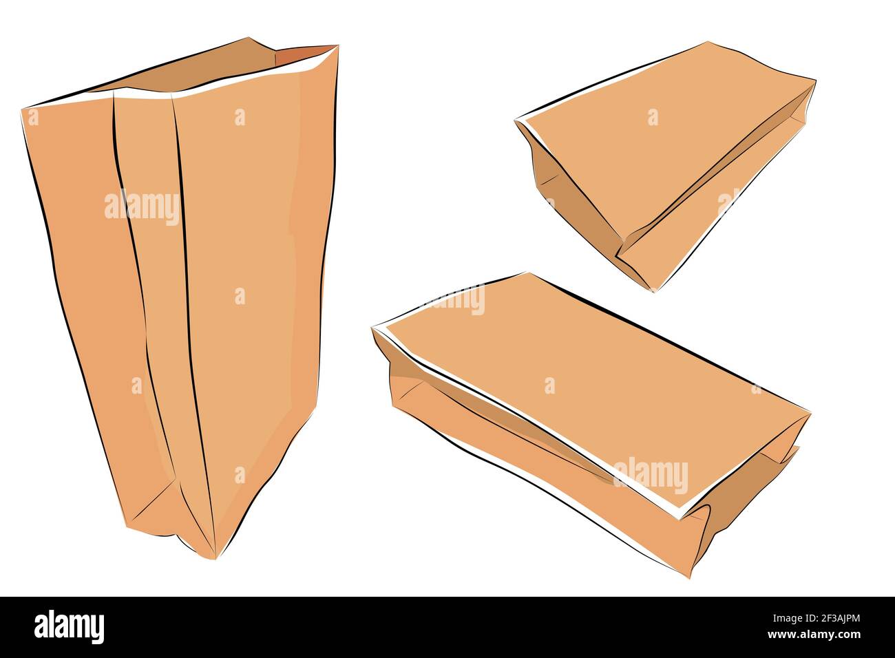 Simple Vector Brown Hand Draw Sketch of Paper Bag, Closed Lid, 3 ...