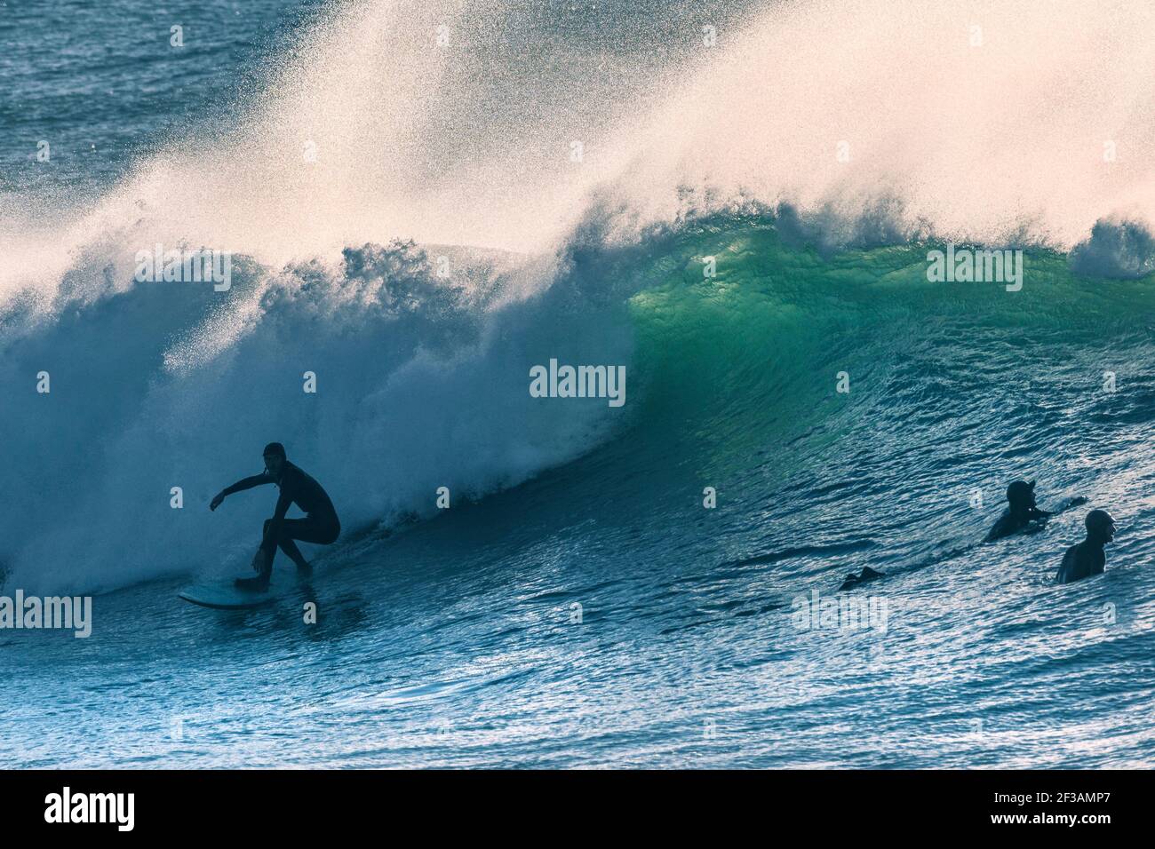 Spectacular surfing action in Fistral Bay in Newquay in Cornwall Stock ...