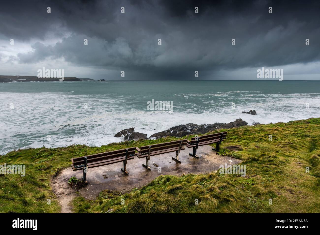 Dramatic storm clouds approaching Fistral Bay in Newquay in Cornwall ...