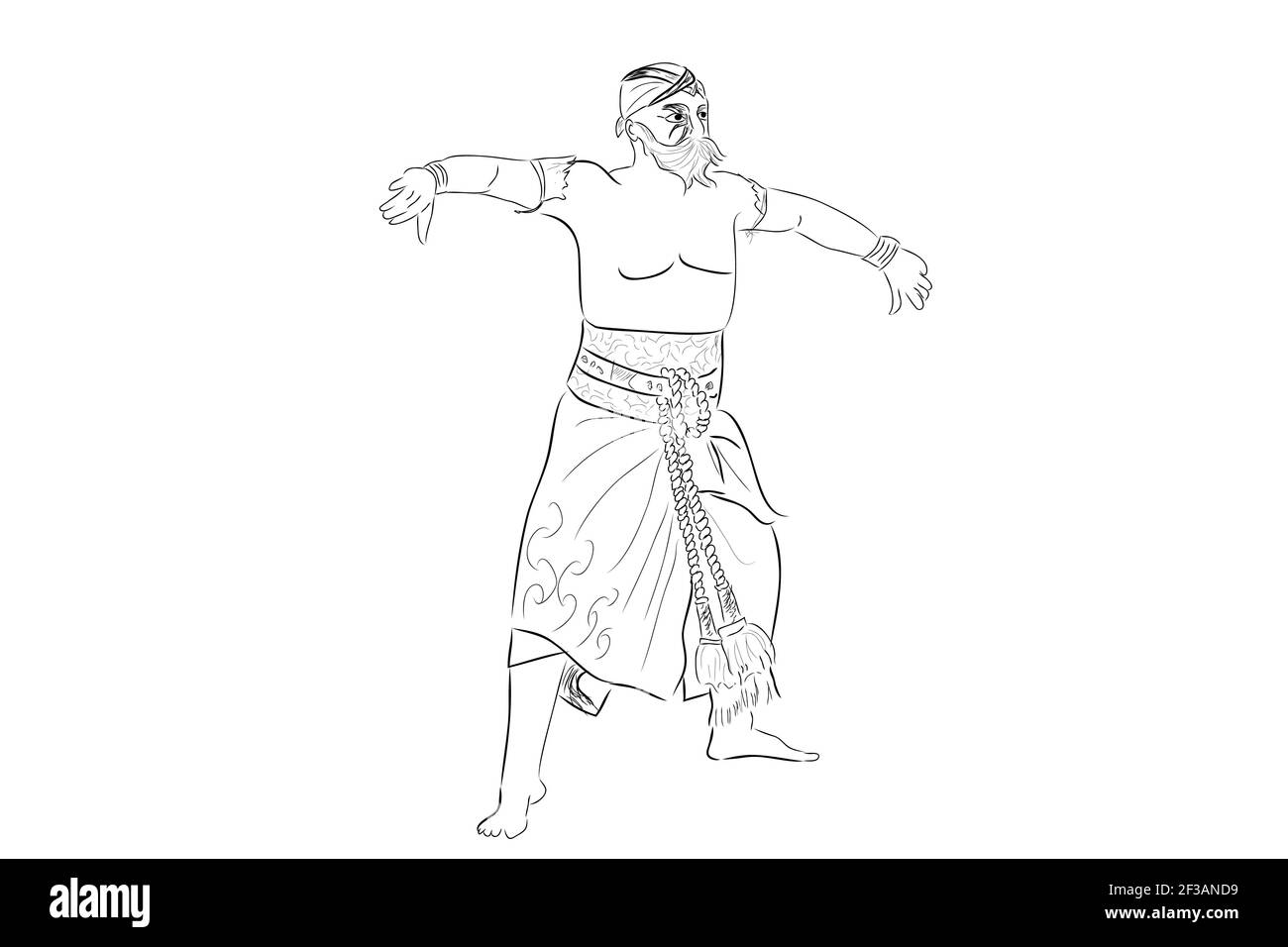 Vector Hand Draw Sketch and Black Outline Reog Traditional Dance from ...