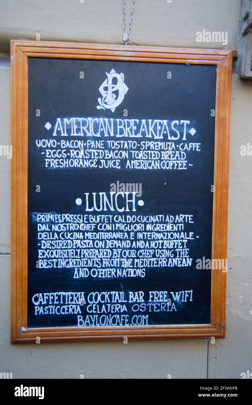 Cafe menu sign, Trastevere neighborhood, Rome, Lazio, Italy, Europe ...