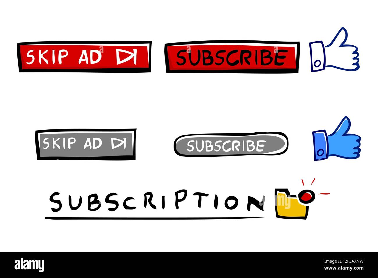 Simple Hand Draw Sketch Vector Button, Skip Ad, Subscribe, Subcription ...