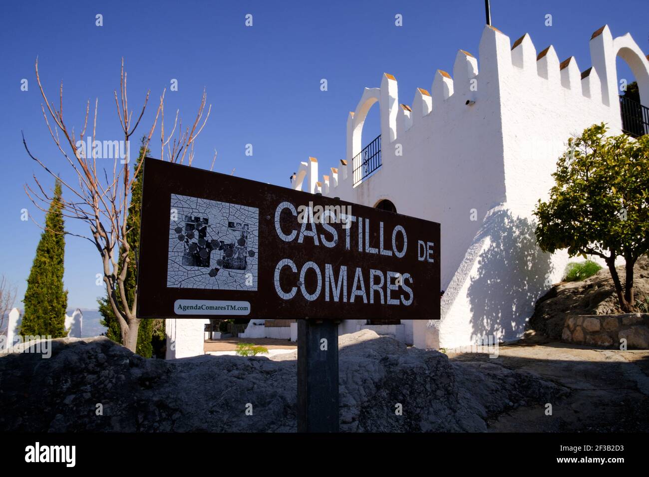 The mountain top white village of Comares in the Axarquia region of ...
