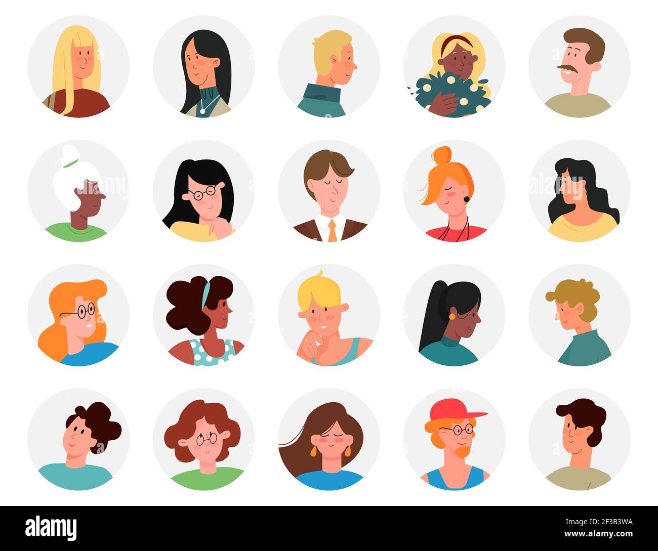 Man woman faces circle avatars for social media network set, business ...