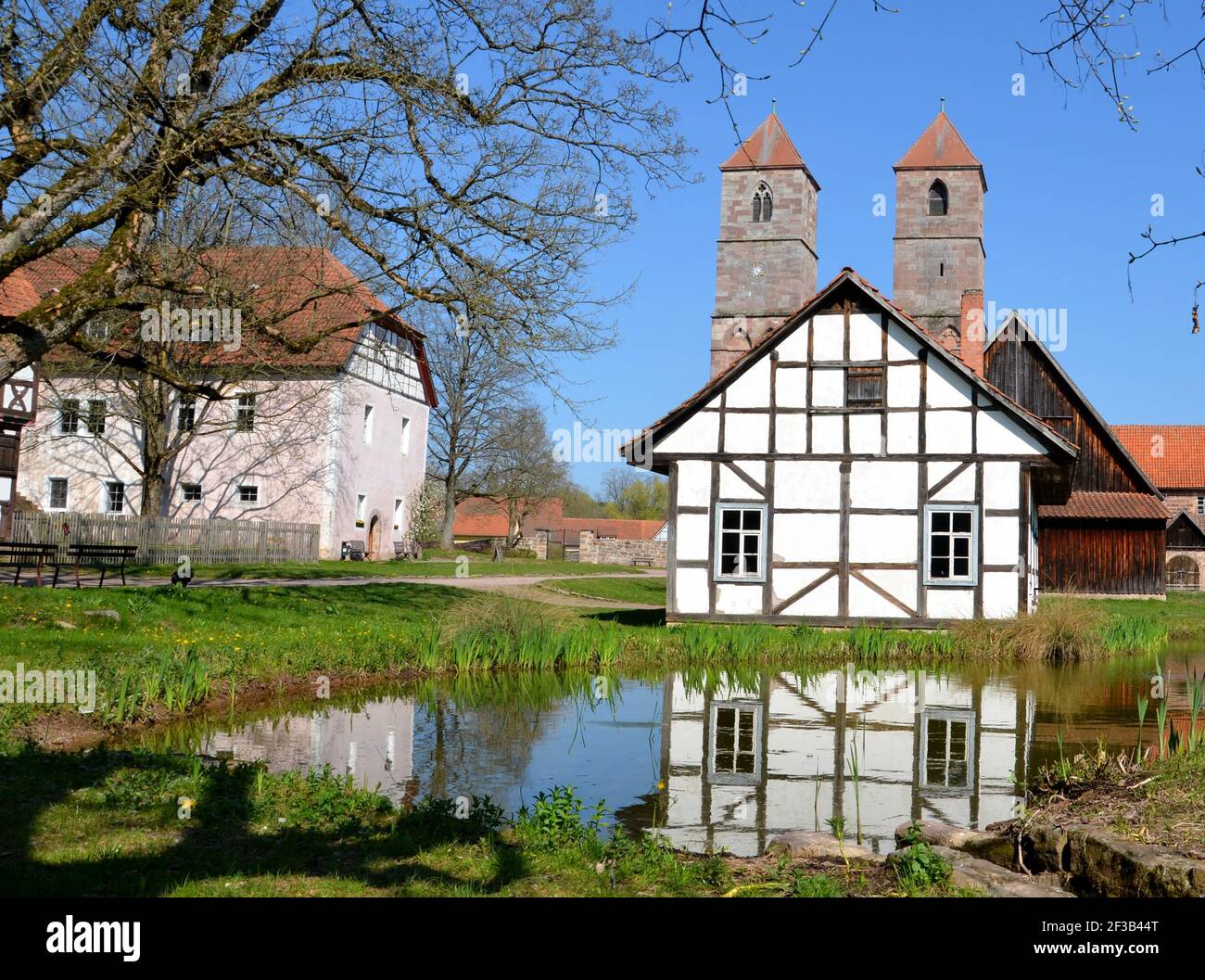 farmhouse and little pond at Kloster Veßra agricultural museum Stock ...