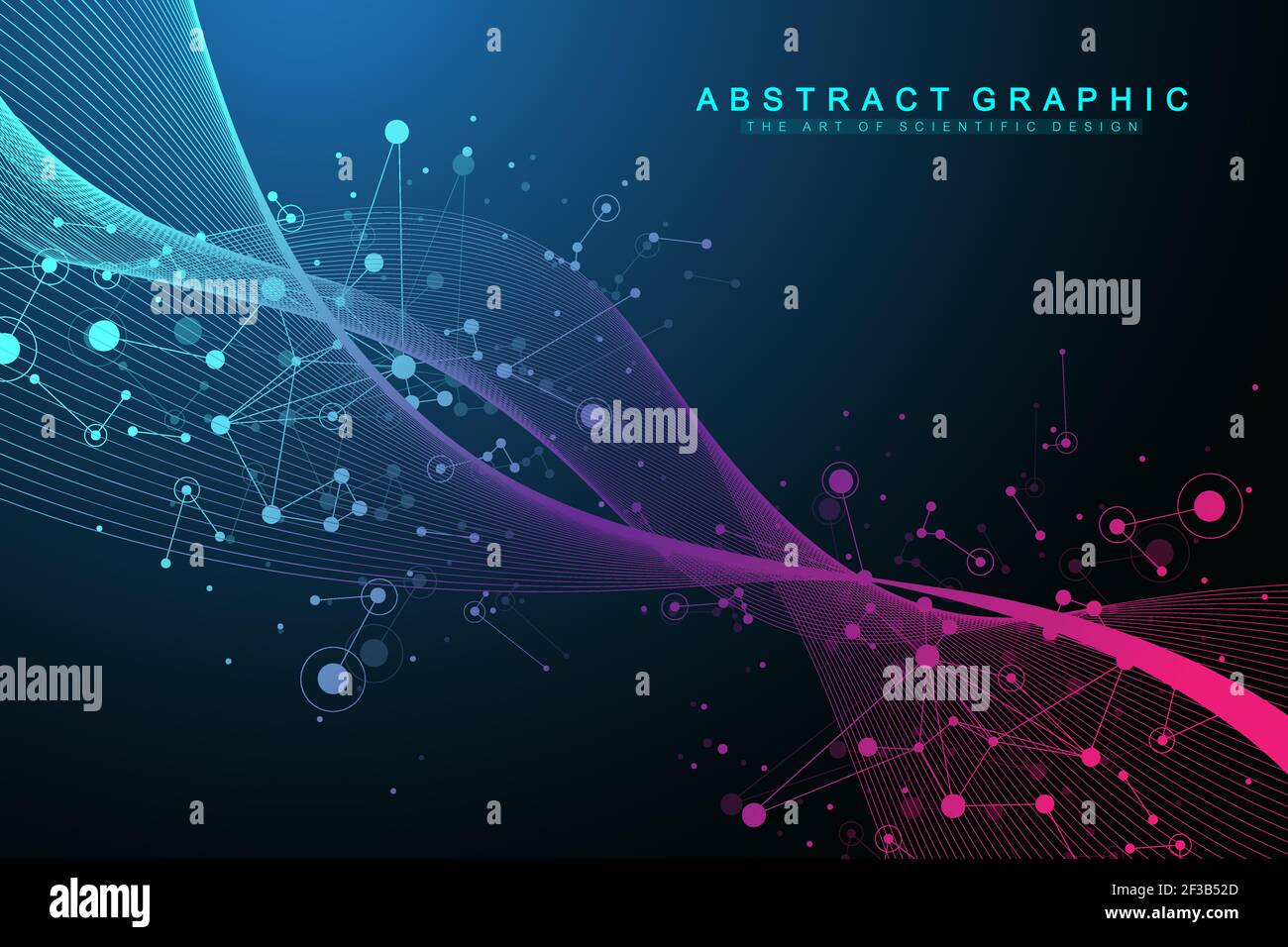 Digits abstract background with connected line and dots, wave flow. Digital neural networks ...
