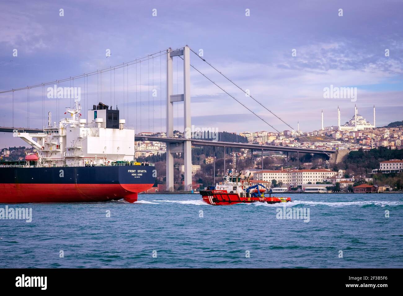 istanbul, Turkey - 13 March 2021 : Cargo ship crossing over the ...