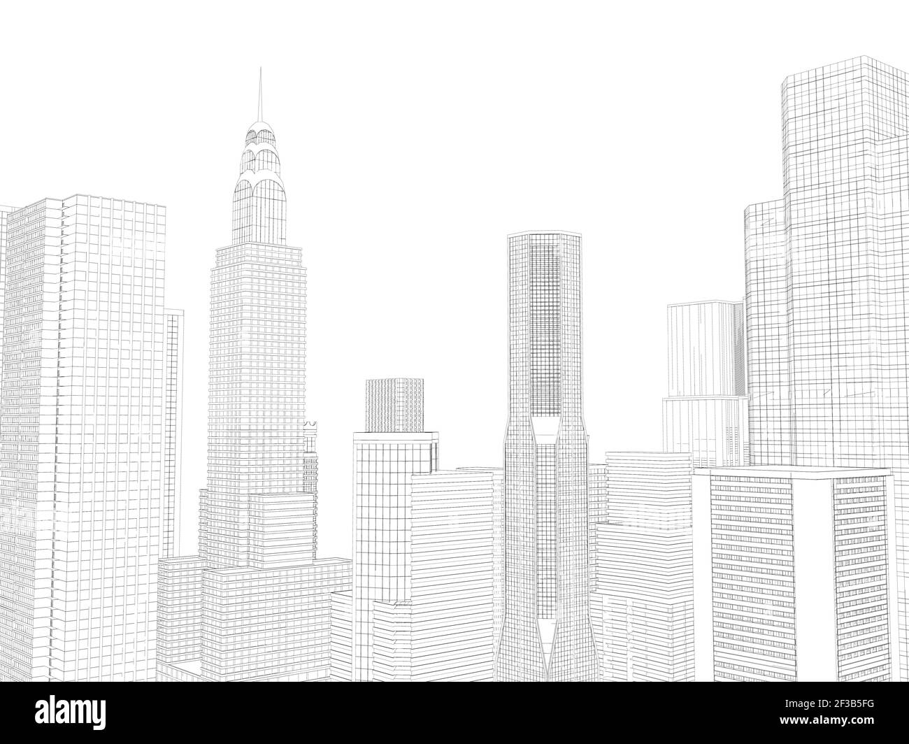 City outline with skyscrapers from black lines isolated on white background. 3D. Vector ...