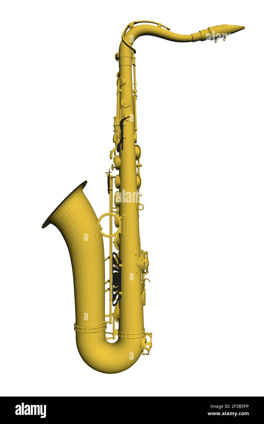 Detailed saxophone isolated on white background. Side view. 3D. Vector ...