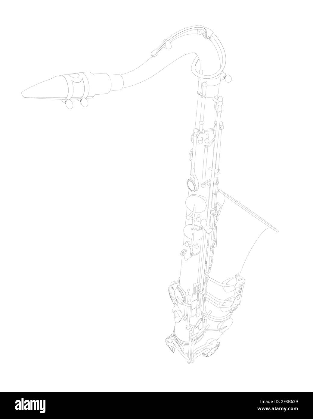Outline detailed saxophone isolated on white background. Vector ...
