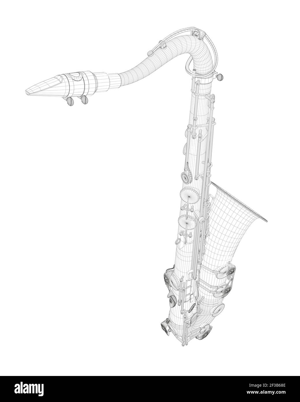 Wire-frame detailed saxophone isolated on white background. 3D. Vector ...