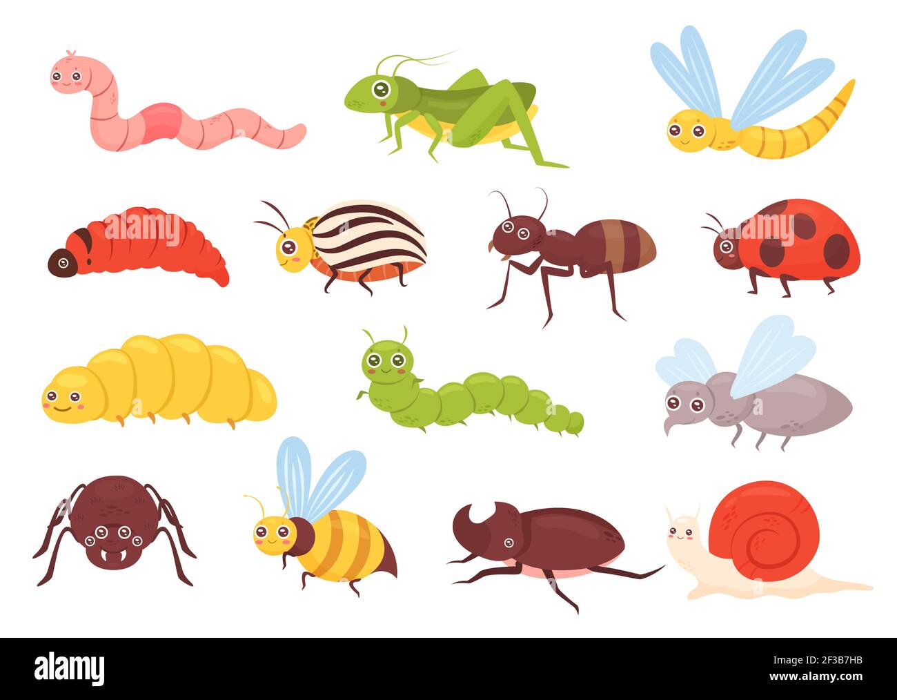 Cute insects set, colorful funny insects, grasshopper dragonfly worm ... Cute insects set, colorful funny insects, grasshopper dragonfly worm ...