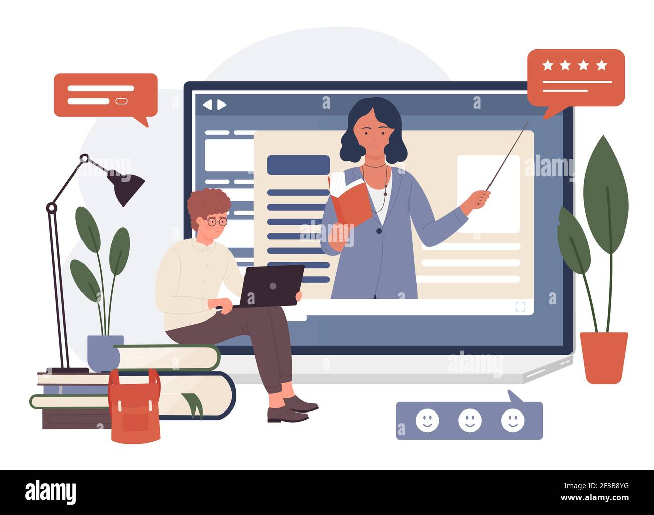 Online education, web courses or tutorials, young woman teacher ...