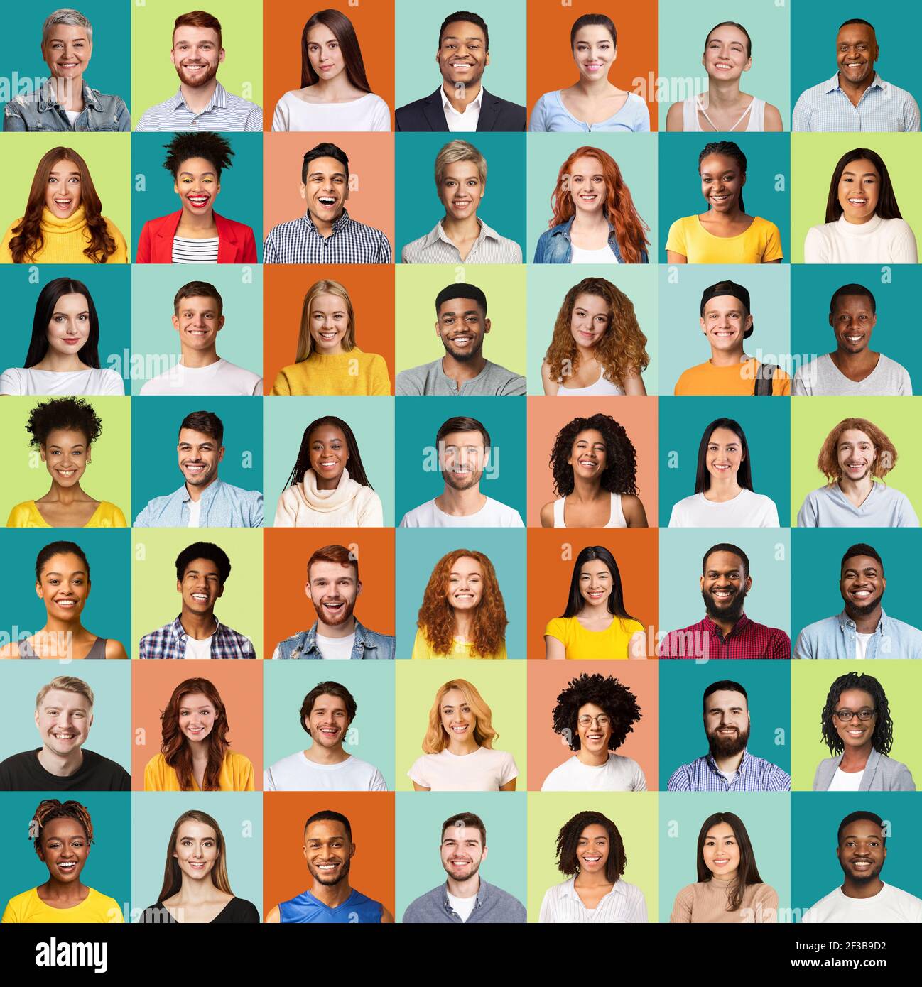 Set Of Multiethnic People Faces On Colorful Backgrounds, Portraits ...