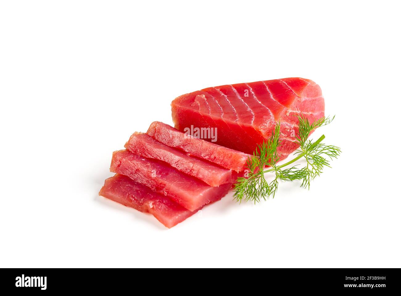 fresh yellowfin sliced tuna steak isolated on a white background ...