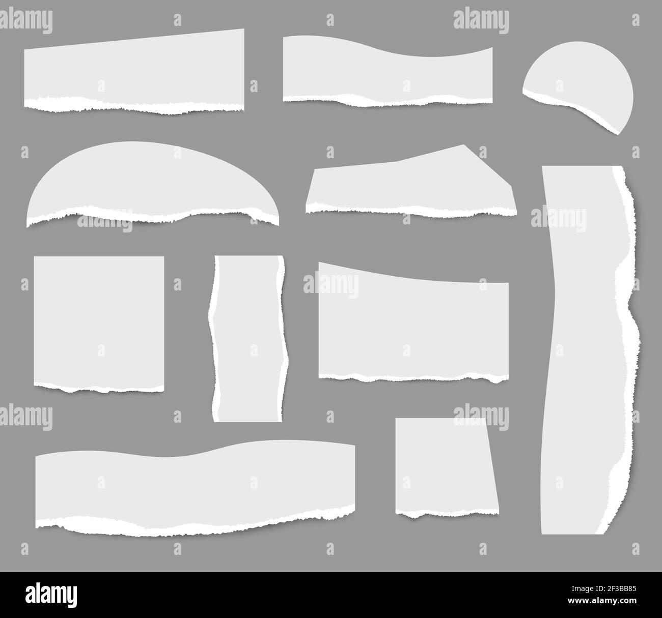 Ripped notes. Cut strip white papers collection torned notes vector ...
