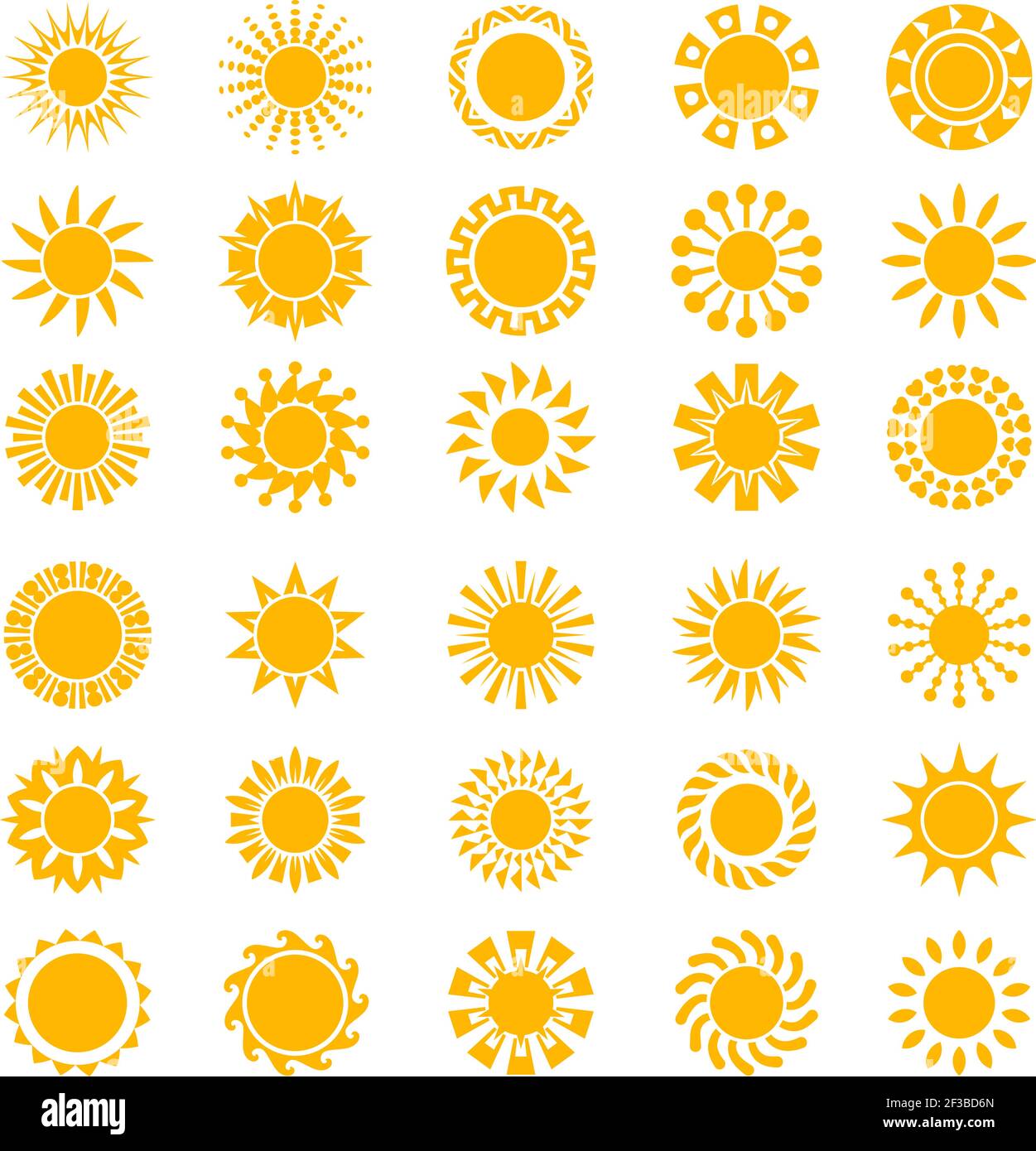 Sun icons. Sunrise creativity sunny circle shapes logo sunset stylized ...