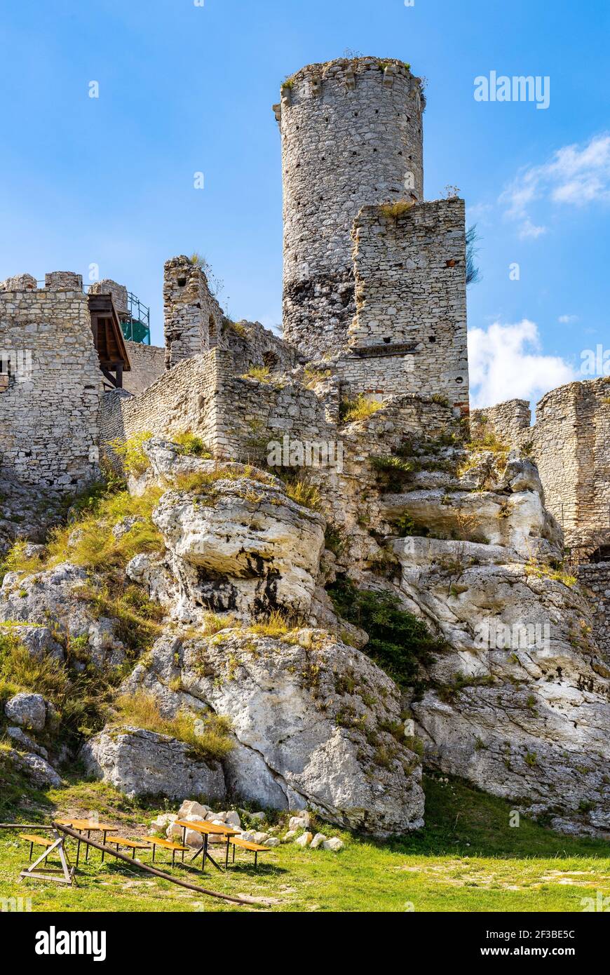 Podzamcze, Poland - August 25, 2020: Defense walls and towers of ...