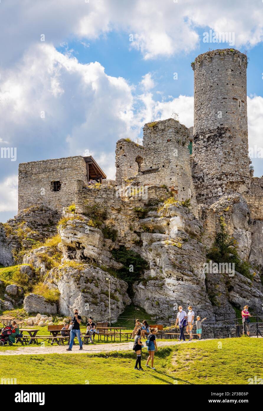 Podzamcze, Poland - August 25, 2020: Defense walls and towers of ...