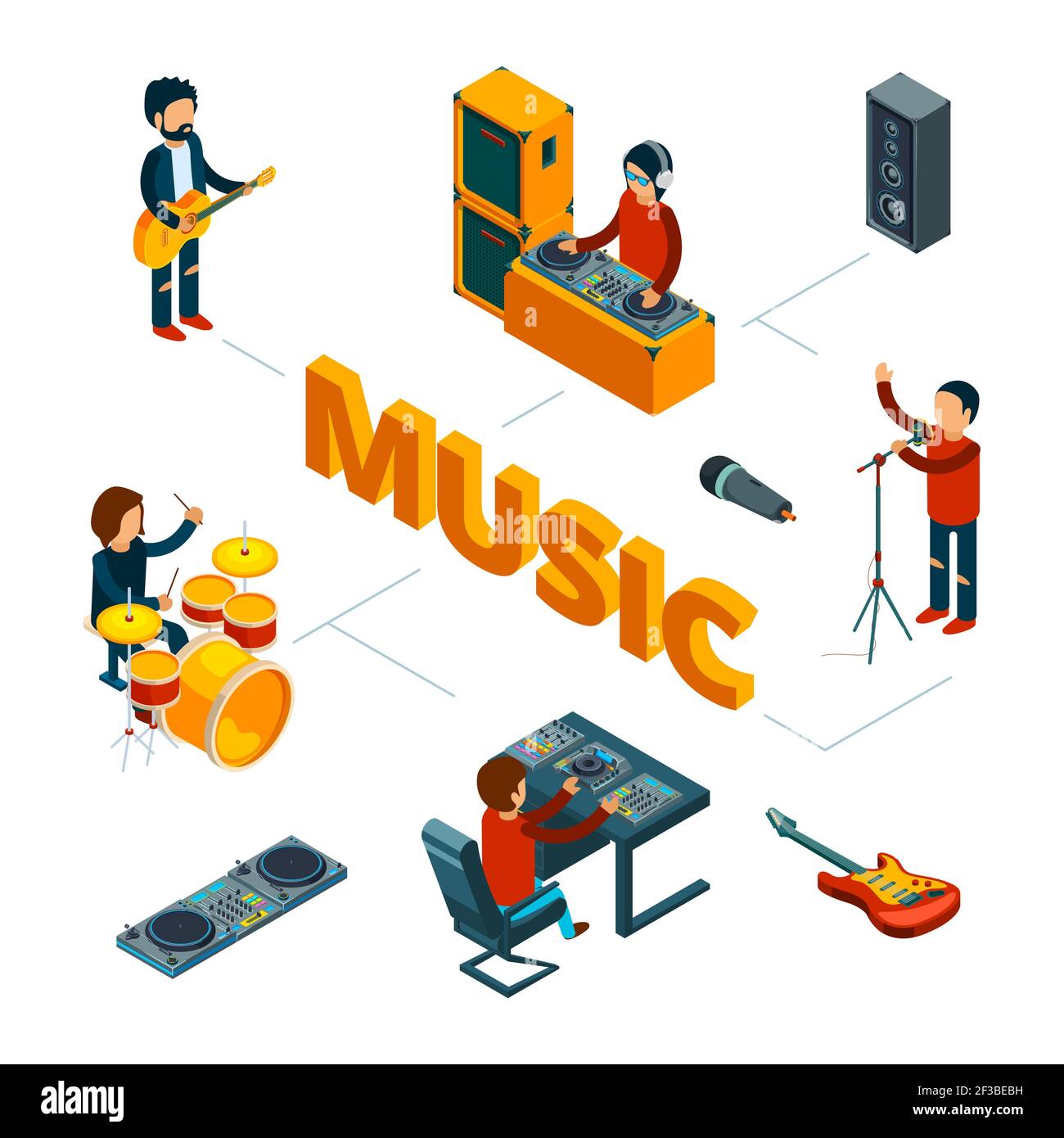 Isometric music concept. Vector musicians, singer, audio recording ...