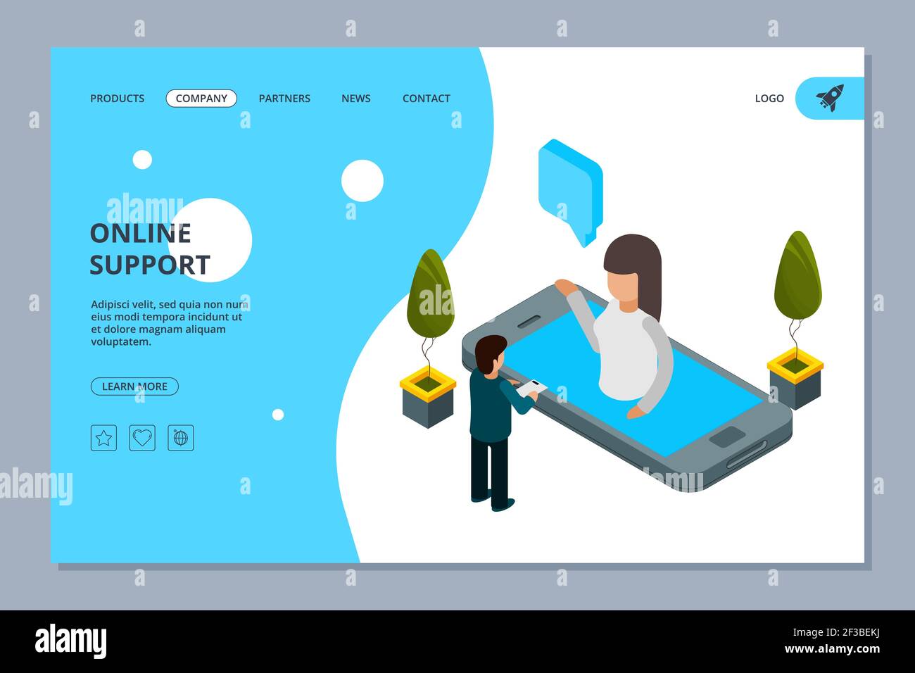 Online support landing page. Vector isometric mobile help service app ...