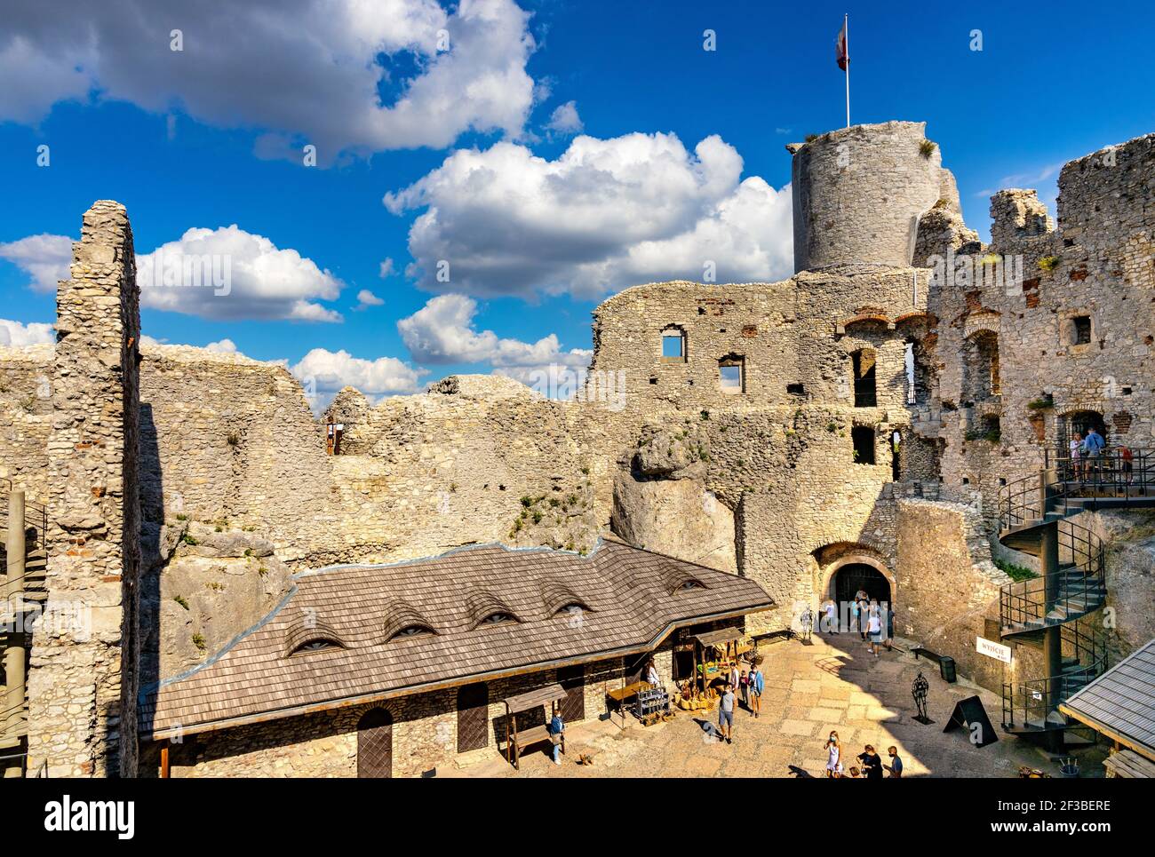 Podzamcze, Poland - August 25, 2020: Defense walls and towers of ...