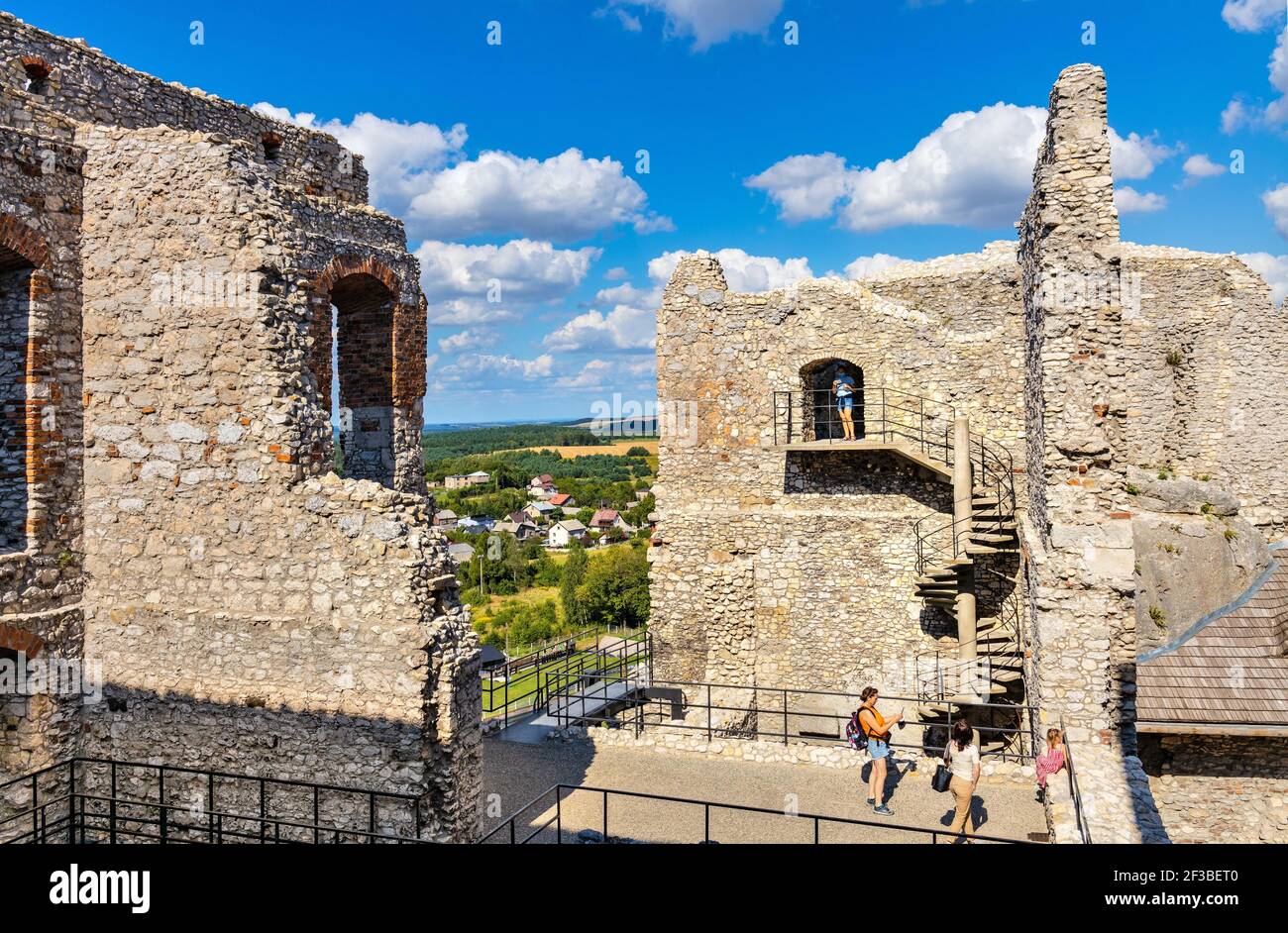 Podzamcze, Poland - August 25, 2020: Defense walls and towers of ...