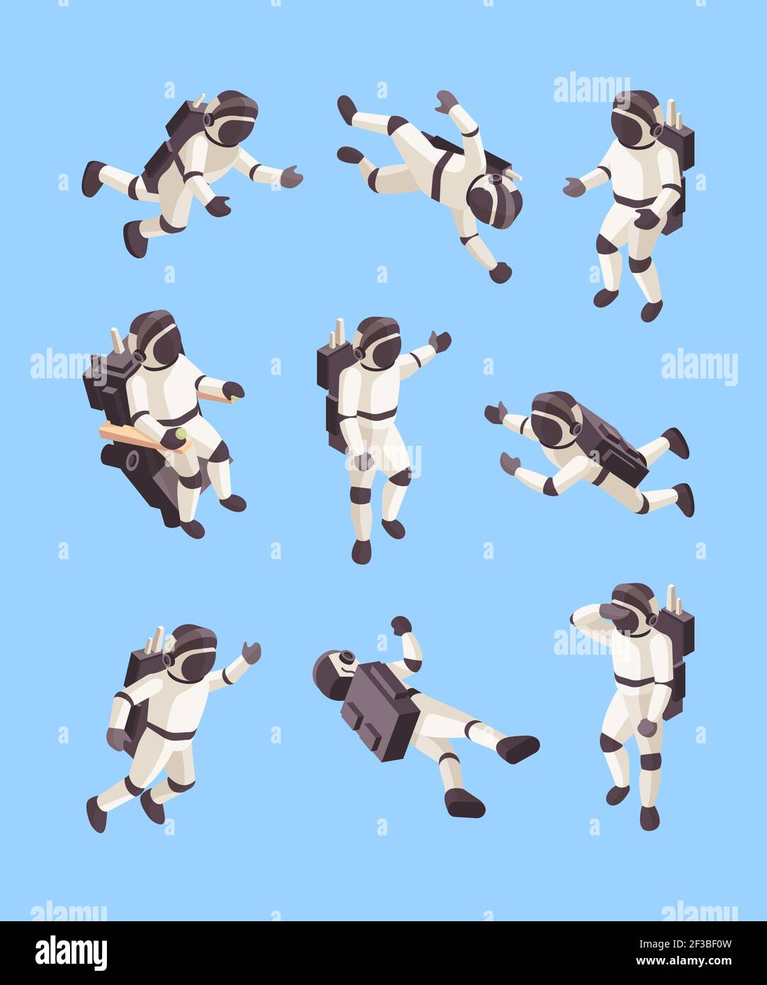 Spaceman isometric. Future human explorer space floating astronaut in ...