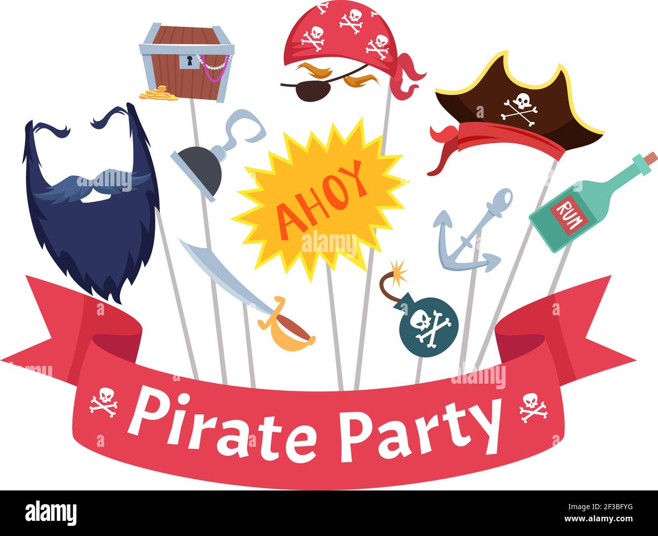 Party mask. Pirate hats beard hairs hook bandanas mascarade costumes ...