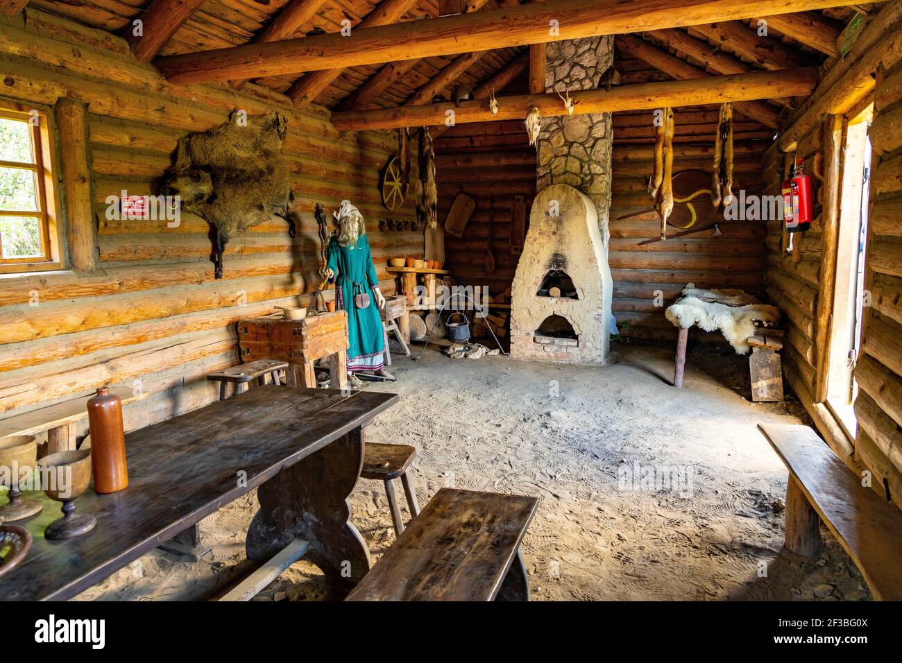 Podzamcze, Poland - August 25, 2020: Reconstructed interior of medieval ...
