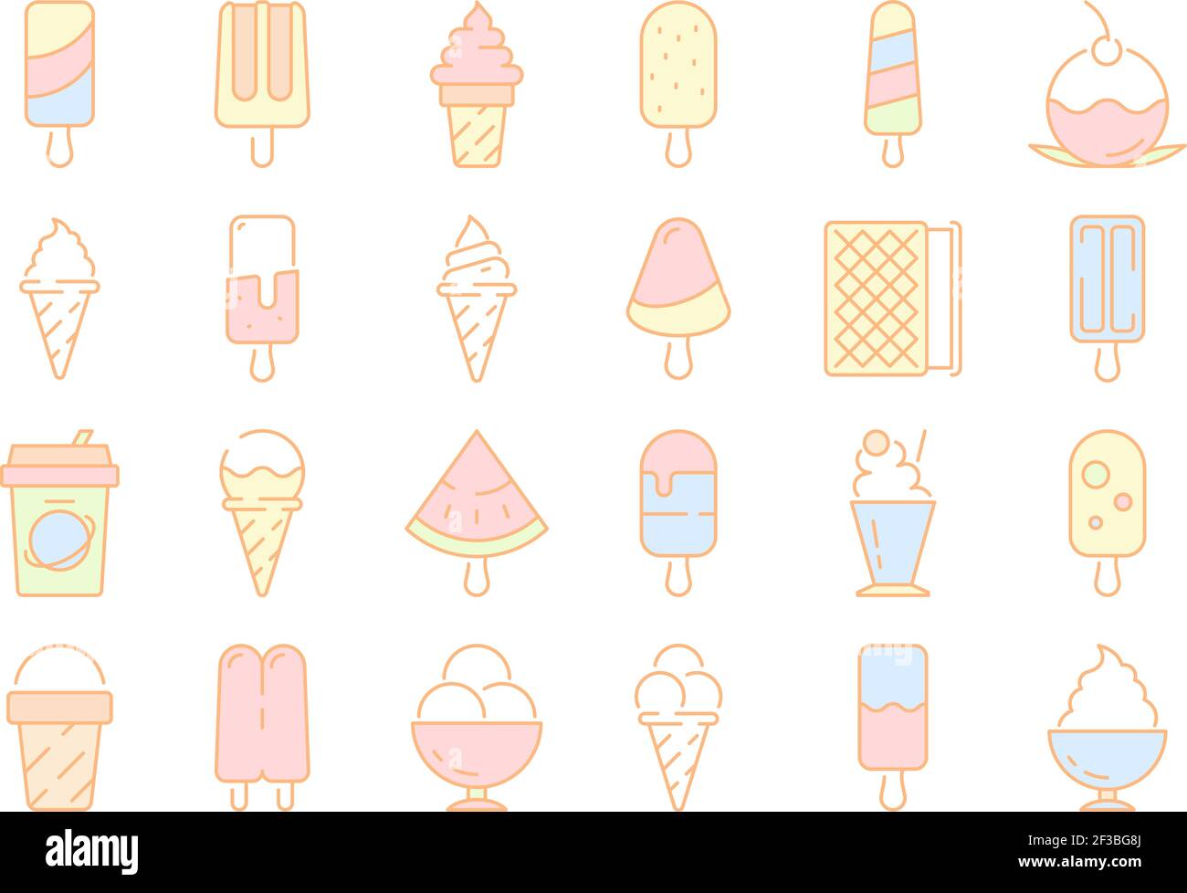 Colored ice cream icons. Frozen milk food balls in waffle cups smoothie ...