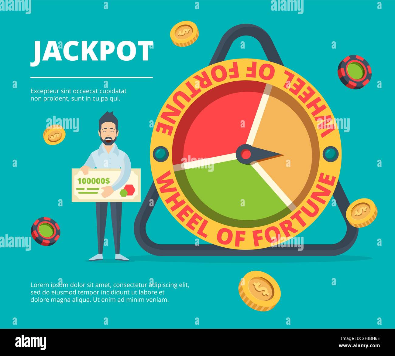 Fortune happy people. Victory lucky person near wheel fortune game ...