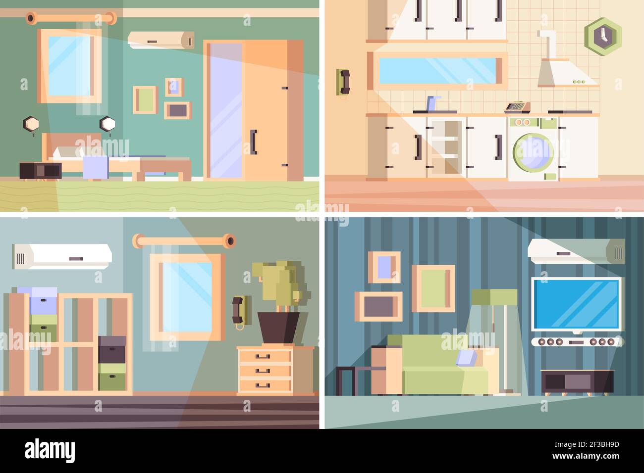 Living room banners. Indoor composition with different furniture chairs ...