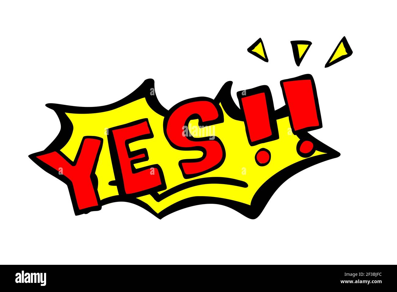 Hand Draw Sketch Yes with Exclamation sign, Red and Yellow Isolated on ...