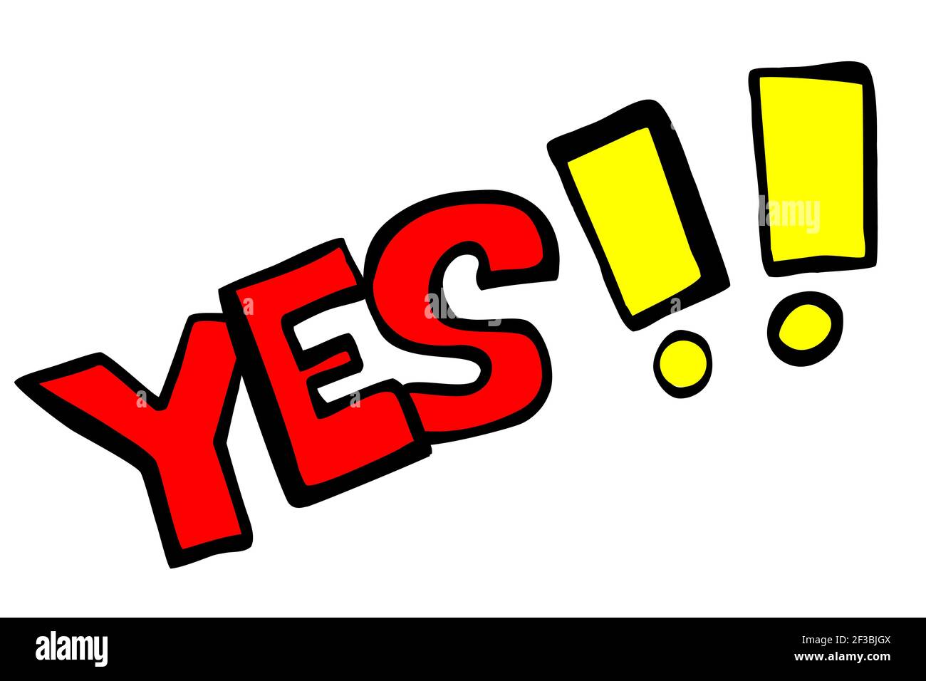 Hand Draw Sketch Yes with Exclamation sign, Red and Yellow Isolated on ...