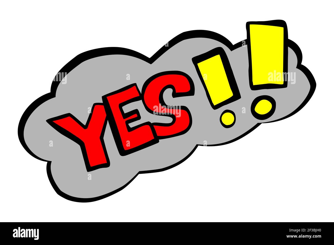 Hand Draw Sketch Yes with Exclamation sign, Red and Yellow Isolated on ...