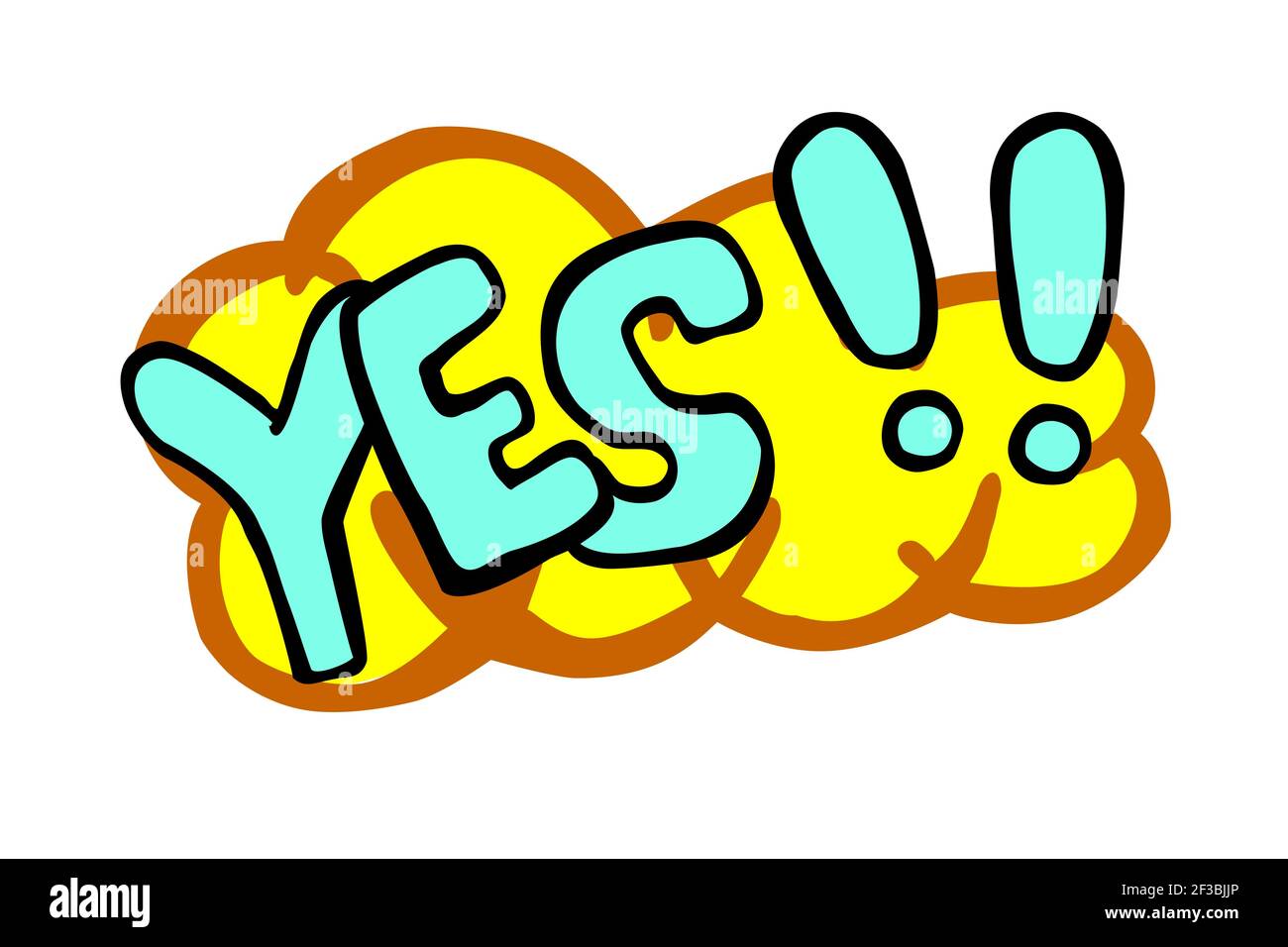 Hand Draw Sketch Yes with Exclamation sign, Red and Yellow Isolated on ...